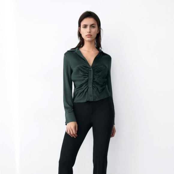 Zara | Tops | Zara Pleated Satin Effect Shirt | Poshmark